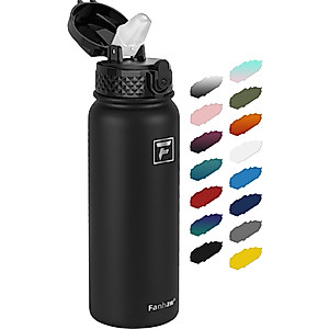 Fanhaw 20 Oz Insulated Stainless Steel Water Bottle with Straw Lid - Leak & Sweat Proof with Anti-Dust Lid (Black)