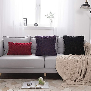 MIULEE 3D Decorative Romantic Valentines Stereo Chiffon Rose Flower Throw Pillow Cover Solid Pillowcase for Girl Women Wedding Sofa Bedroom Car Decor 12x20 Inch 30x50cm Black