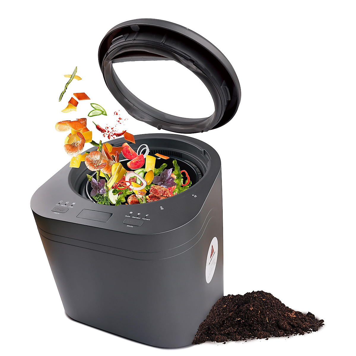 Upgraded Electric Waste Kitchen Composter,NESSGRAIM 2L Capacity Countertop Composter Indoor Odorless with 2 Detachable Carbon Filter, Turn Waste into Natural Fertilizer,Grey