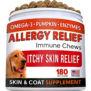 Glucosamine Treats + Allergy Relief Dog Bundle - Joint Supplement w/Omega-3 Fish Oil + Itchy Skin Relief - Chondroitin, MSM + Pumpkin + Enzymes + Turmeric - Skin & Coat - 120+180 Chews - Made in USA