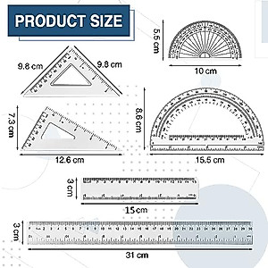Plastic Clear Ruler Math Set Includes Protractor, Triangle Rulers,12 Inch 6 Inch Straight Ruler Geometry Math Ruler Transparent Ruler Measuring Tool for School Office Home Supplies (1 Sets)