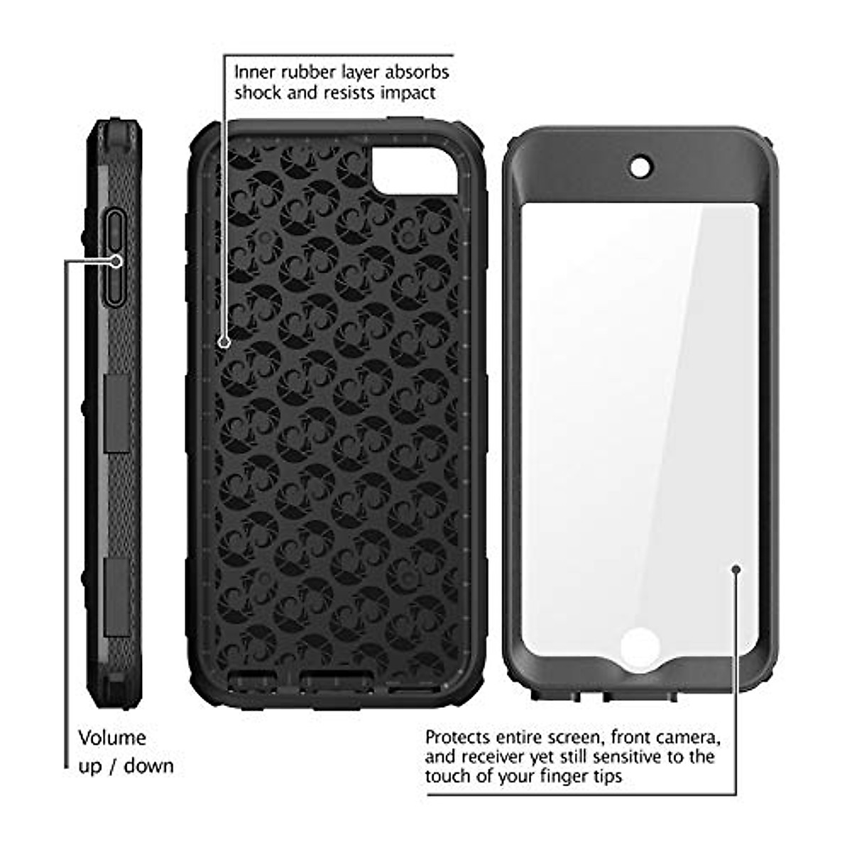 i-Blason Armorbox Case Designed for iPod Touch 7/6/5, Full Body Case with Built-in Screen Protector for Apple iPod Touch 5th/6th/7th Generation, Black