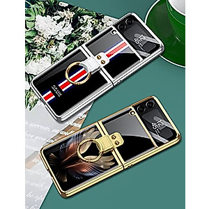 SHIEID Samsung Z Flip 4 Case, Z Flip 4 Case with Ring Phone Case, Electroplating Color Painting Tempered Glass Protective Cover for Samsung Galaxy Z Flip 4 5G, Limited Edition Gray