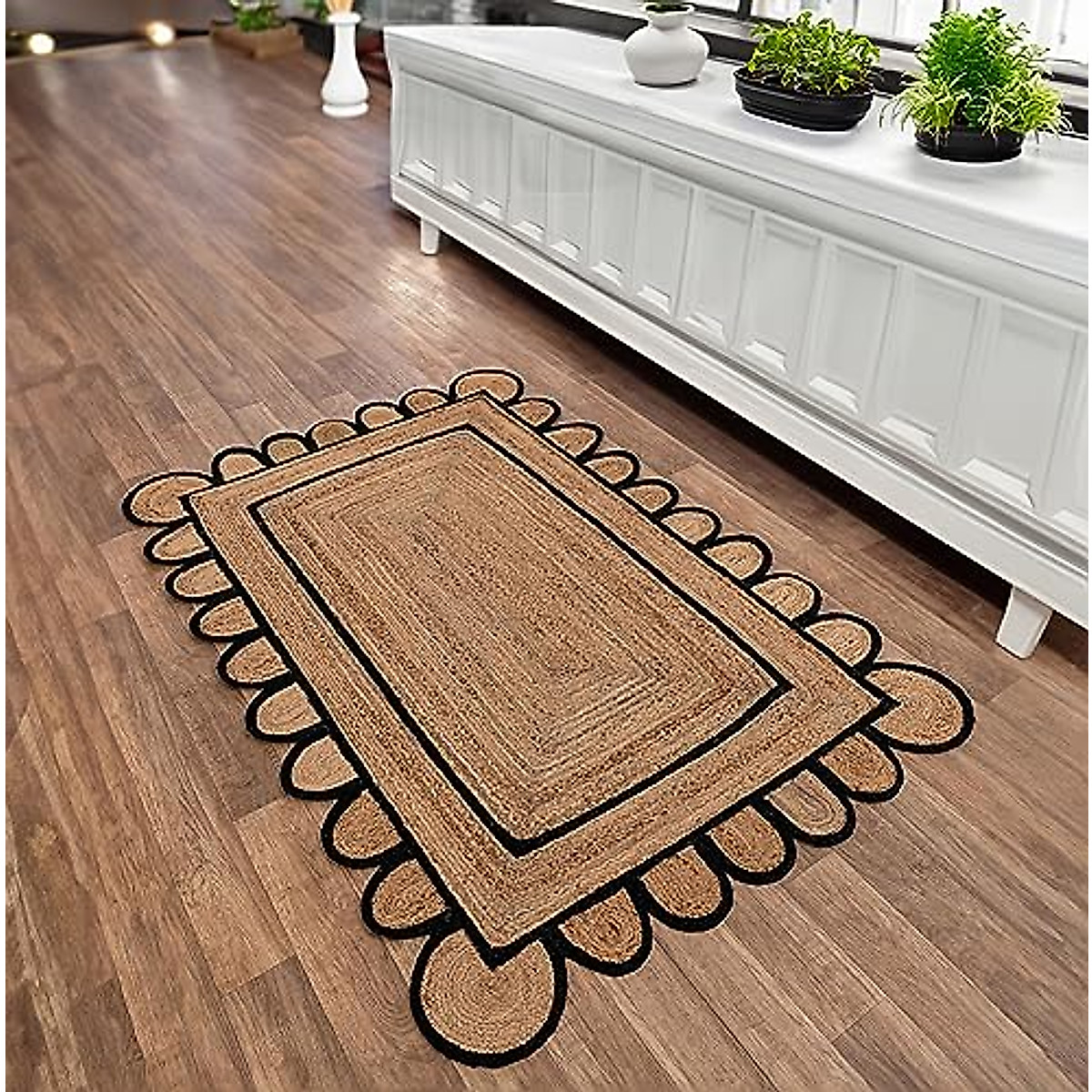 Scalloped Jute Rug 5x7, Seagrass Jute Rug 8x10 for Living Room Area, Jute Runner Rug for Kitchen 2.6x6 ft, Farmhouse Rug & Natural Boho Bath mat 3x5, Entryway Rugs Indoor & Outdoor Jute Rug 9x12