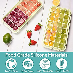 TEBLEI Ice Cube Tray with Lid and Bin, 64 Pcs Silicone Ice Cube Trays for Freezer, Easy Release & Save Space, 2 Ice Trays with Tongs and Scoop, for Whiskey, Cocktail | BPA Free