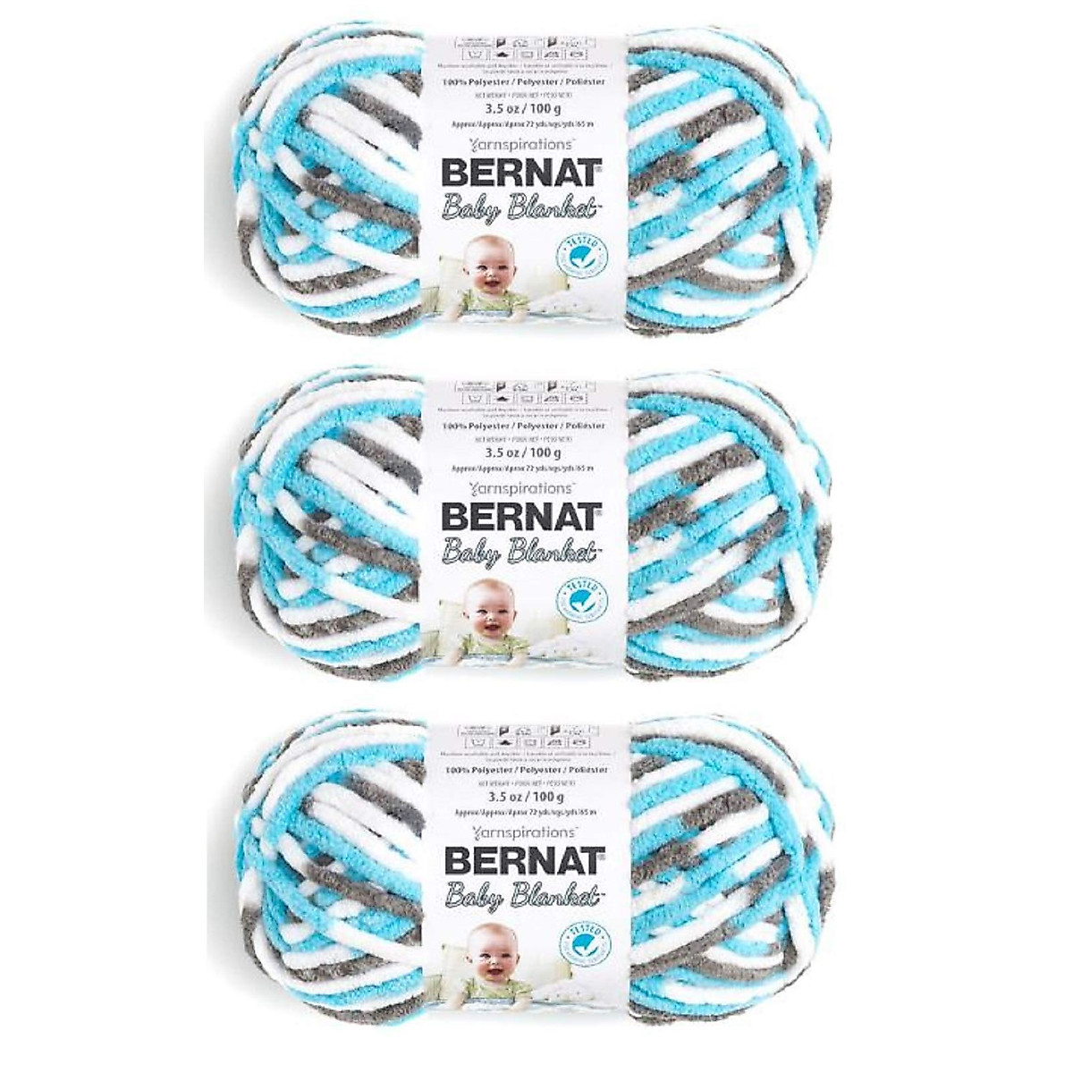 Bernat Baby Blanket Yarn, 3.5 Oz, Gauge 6 Super Bulky, Sail Away 3-Pack