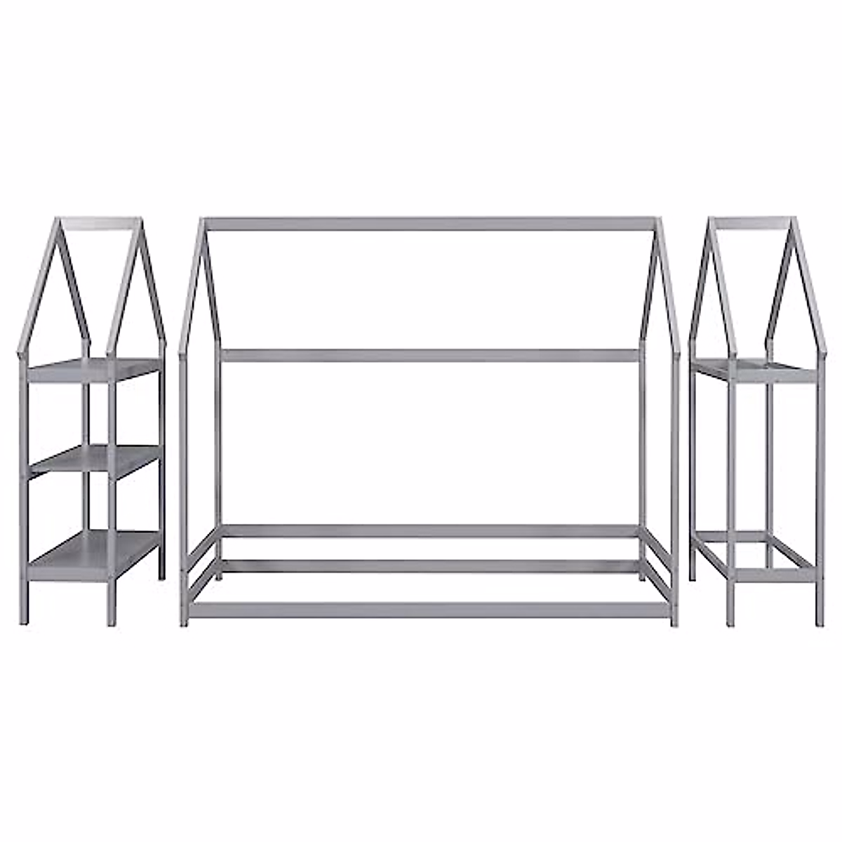 DEYOBED Gray Twin House Floor Bed with 2 Removable Stands - Unique House Design for Kids