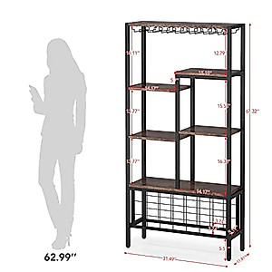 Tribesigns Wine Rack Freestanding Floor,Vintage Tall Wine Bar Cabinet with Storage,Wooden Alcohol Shelf with Bottle Holder,Brown