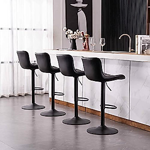 Kidol & Shellder Bar Stools Set of 2 Black Adjustable Barstools Bar Height Swivel Counter Stools High Back Upholstered Bar Chairs,3 Mins Quick Assembly,Loads Up to 300lbs