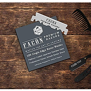 100 Facón Platinum Japanese Stainless Steel Single Edge Razor Blades for Professional Barber Straight Razor - 200+ Shaves