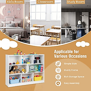 HOMGX Kids Montessori Shelf, 8-Cube Wooden Toy Storage Organizer, 3 Tier Open Kids Bookshelf for Classroom, Bedroom & Playroom, White