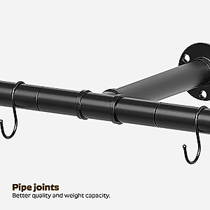 YATINEY Pipe Clothes Rack, 65.2in Wall Mounted Industrial Clothing Rack, Heavy Duty Detachable Garment Rack, Closet Hanging Clothes Rod, Multi-Purpose Hanging Rod for Bedroom, Black FS13L2BB