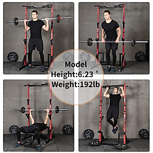 CANPA Multifunction Power Rack with Pull up Bar, Heavy Capacity and Adjustable Squat Stand Rack for Home Gym Equipment, Power Rack Cage (Red)