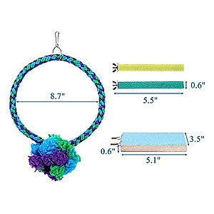 Mogoko 4 Pcs Bird Paw Grinding Perches Kit, Wooden Parrot Nail Grinding Stick and Rope Swing Toys for Parakeets Cockatiels, Conures, Macaws, Love Birds, Finches