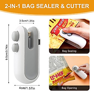 Mini Bag Sealer,2 in 1 USB Rechargeable Chip Bag Sealer Heat Seal Tool,Portable Handheld Vacuum Food Sealer Bag Sealing Machine for Snacks Chips Fresh Storage Snack Bags(White+Blue)