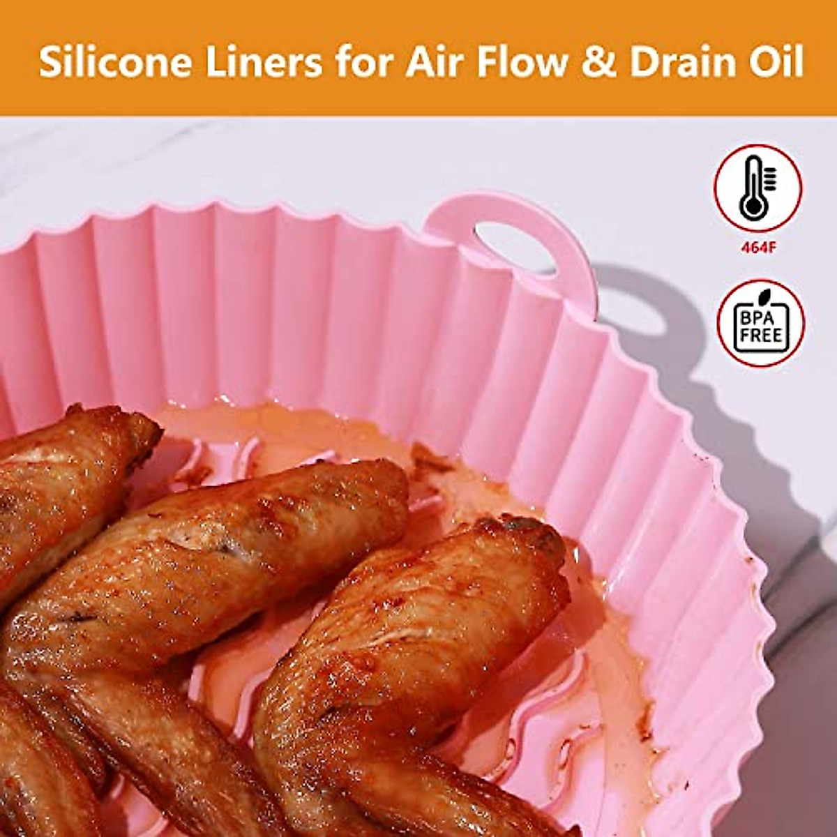 KLRSEN 3 Pcs Easy to Clean Air Fryer Silicone Liners Fit 3 To 5 Qt Airfryer,7.5 Inch Reusable Silicone Air Fryer Liners, Heat Resistant Air Fryer Liners (Red+Pink+Blue)
