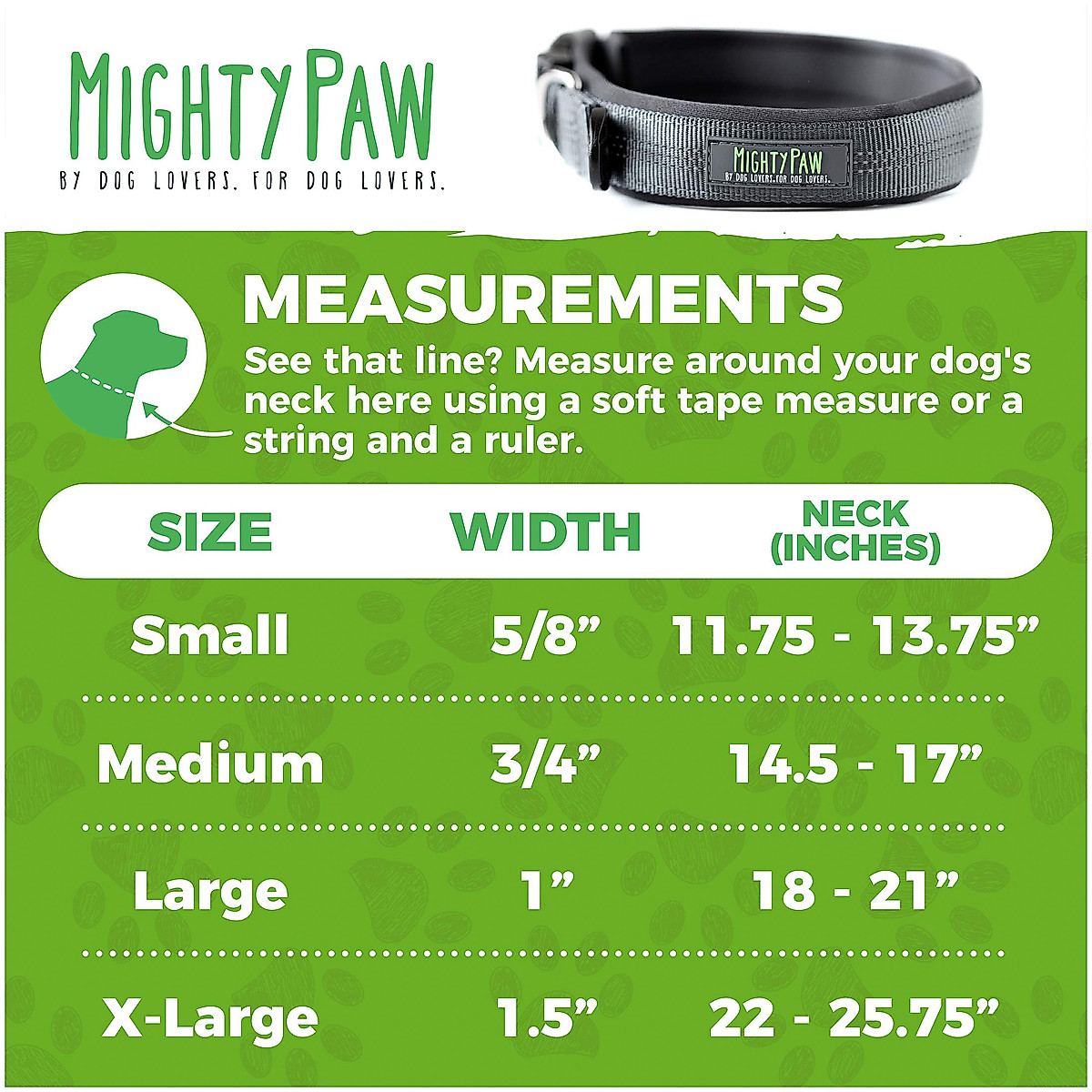 Mighty Paw Dog Collar - Neoprene Padded - Reflective for Running - Extra Comfort for Active Dogs - Premium Quality Reflective Collar - Comfortable Dog Collar for All Dog Breeds - Heavy Duty Dog Collar