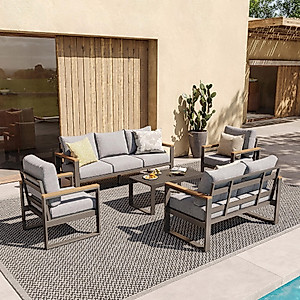 Sundale Outdoor Aluminum Patio Furniture Set, 5 Piece Modern Outdoor Furniture with 6 inch Cushion, Metal Patio Sectional Conversation Sets for Deck, Backyard, Porch (Grey)