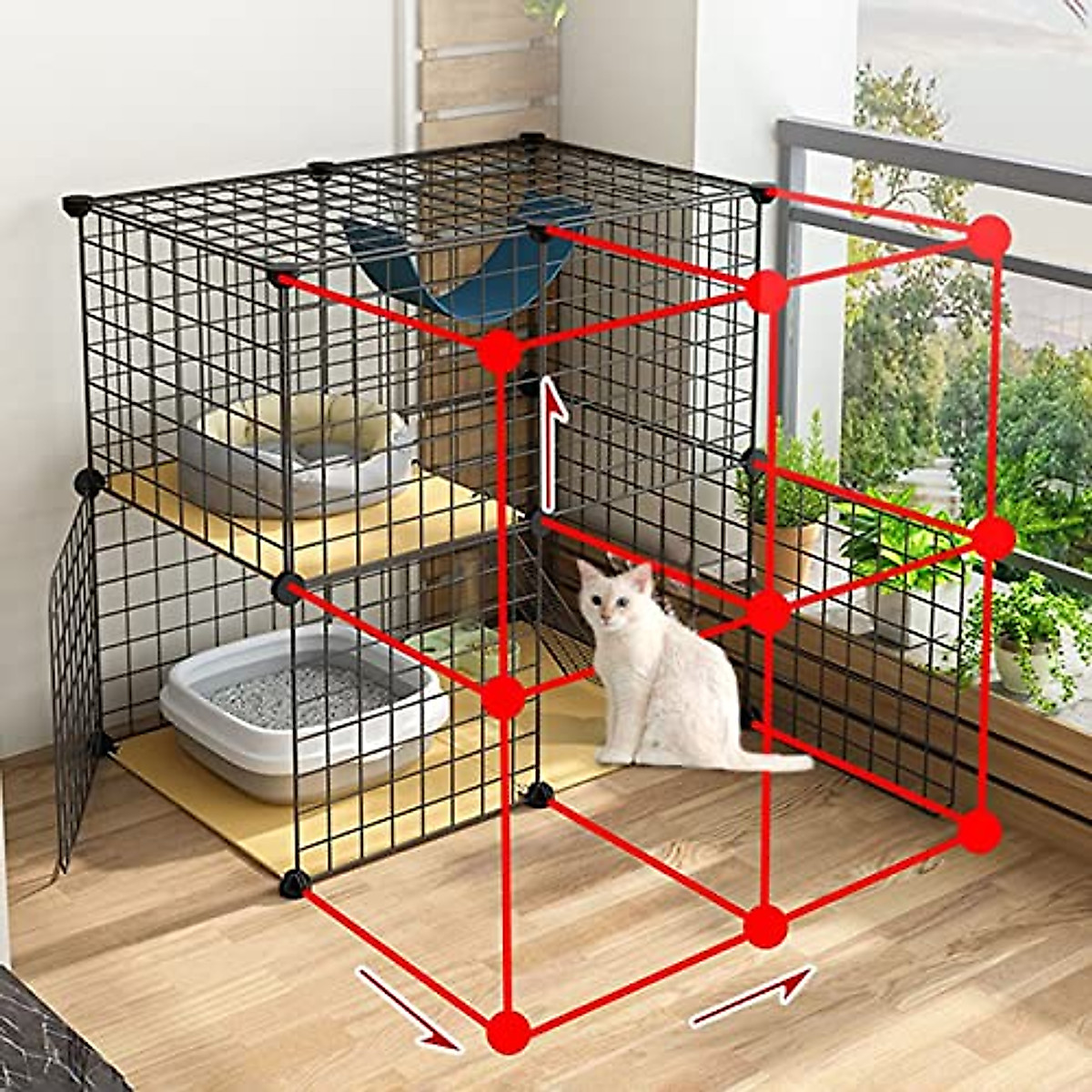 Cat Cage, Cat Crates for Indoor Cats Cat Playpen , Cat Outdoor Enclosure Diy Cat Playpen Metal Kennel with Platform Mat for 1-2 Cats, Ferret, Chinchilla, Rabbit, Small Animals ( Size : 75*39*73cm )