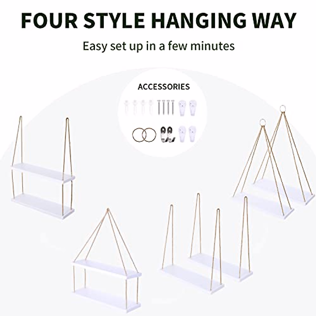 WoodLiving Hanging Shelves for Wall- Hanging Plant Shelf of 2 Set - Rope Floating Shelf Wall Decor Bedroom - ZS-2022-04021 wood-04021