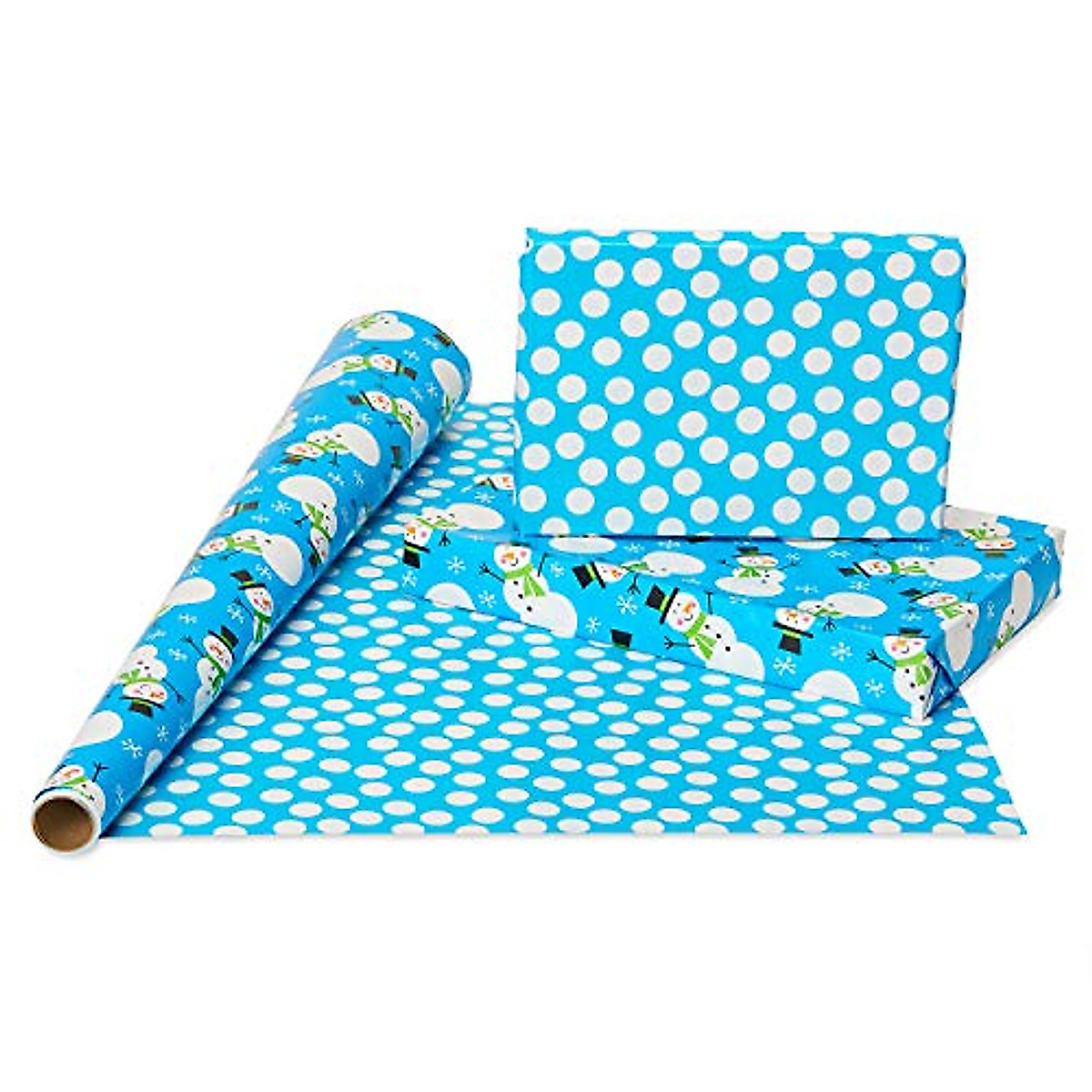 American Greetings 160 sq. ft. Reversible Kids Christmas Wrapping Paper Bundle, Santa, Snowflakes and Snowmen (4 Rolls 30 in. x 16 ft.)
