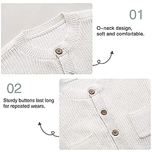 pureborn Baby Girls Boys Sweaters Warm Jacket - Cotton Knit Cardigan Button Closure Coat Outwear for Spring 3-6 Months White