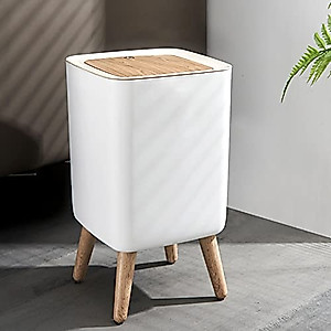 Doyingus Trash Can with Lid, 1.8 Gallon Square Plastic Garbage Can with Legs, Garbage Bin with Push Button, Modern Waste Basket for Bedroom Bathroom Living Room Office