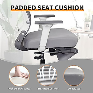 Foldable Ergonomic Office Chair, High Back Desk Chair with Footrest, Mesh Back Computer Chair with 2D Headrest, 2D Armrest, Adjustable Lumbar Support, Soft Sponge Seat, Swivel Task Chair, Gray