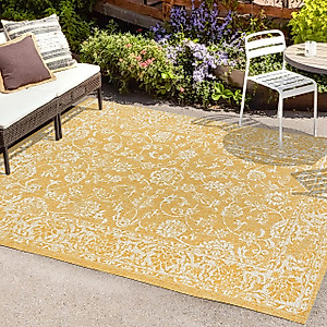 JONATHAN Y SMB100E-3 Tela Bohemian Textured Weave Floral Indoor Outdoor Area Rug Coastal Vintage Rustic Glam Easy Cleaning,Bedroom,Kitchen,Backyard,Patio,Non Shedding, 3 X 5, Yellow/Cream