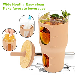 Tronco 32 oz Glass Tumbler with Straw and Lid - Reusable Drinking Glass Cup with Time Marker, Silicone Sleeve - Ideal for Boba, Smoothies, Tea and Iced Coffee Fits Cup Holder- BPA Free,Pink