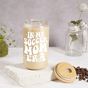 Fairy's Gift Soccer Mom Iced Coffee Cup, Soccer Mom Gifts, 16 oz Coffee Glass Cups with Lids Straws, Soccer Mom Essentials - Soccer Mom Era - Christmas, Birthday Gifts for Soccer Mom, Football Mom