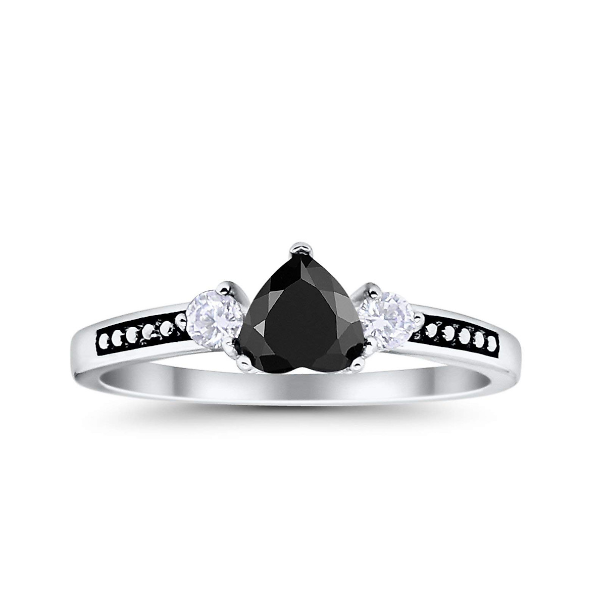 Simulated Black Cubic Zirconia Size-11 Elegant Heart Promise Ring Round Simulated Cubic Zirconia 925 Sterling Silver