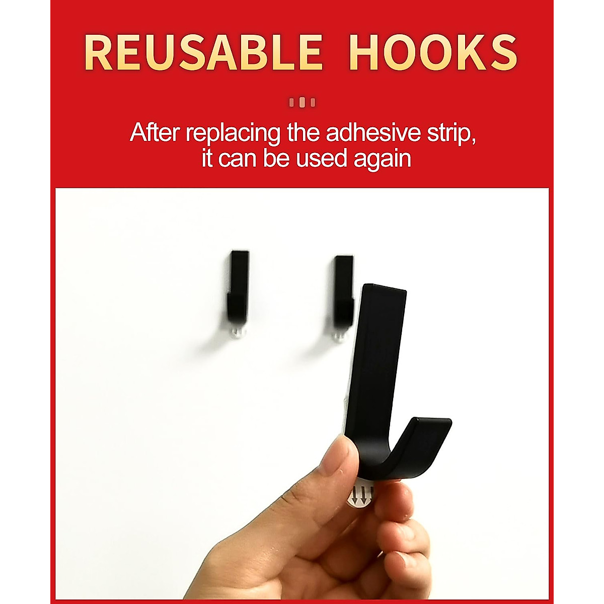 PHIXBEAR Damage Free Hanging Wall Hooks with Adhesive Strips, Adhesive Hooks for Hanging Heavy Duty, Removable Black Sticky Hooks, 6 Metal Hooks and 12 Strips