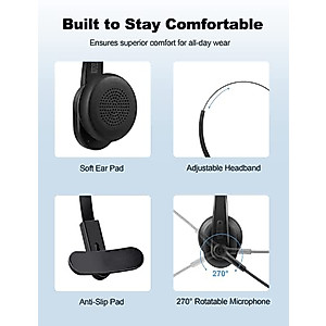 Bluetooth Headset, Sarevile Bluetooth Trucker Headset with Upgraded Microphone Noise Canceling for Trucker, Hand Free Wireless Headset with Adapter for Office Meeting. Widely Compatible for Computer …