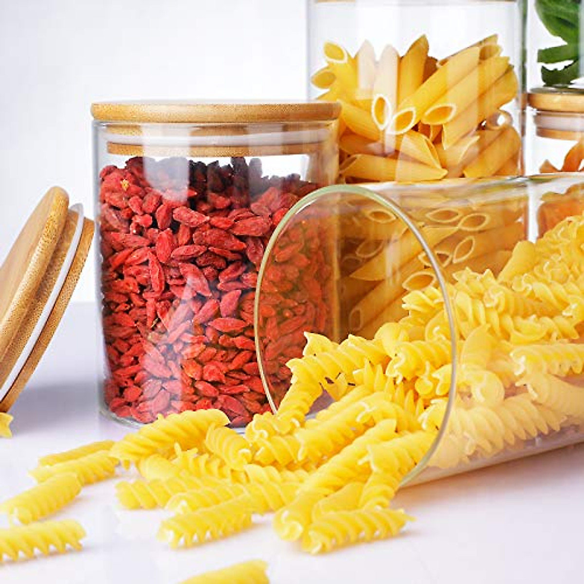 LIBWYS Pantry Glass Storage Jars with Bamboo Lids Set of 4, 135oz Airtight Food Containers Kitchen Storage Jars - Dishwasher Safe (4pack)