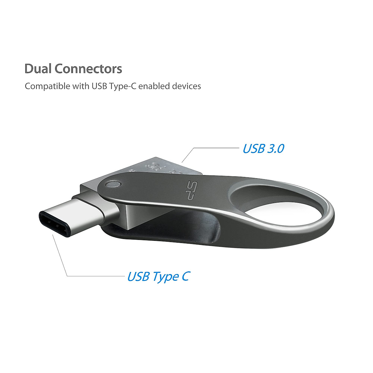 Silicon Power C80 64GB Flash Drive Type C Swivel Dual Flash Drive (USB-A 3.0 / USB-C) Ready for Smartphones, Tablets and New MacBook (SP064GBUC3C80V1S)