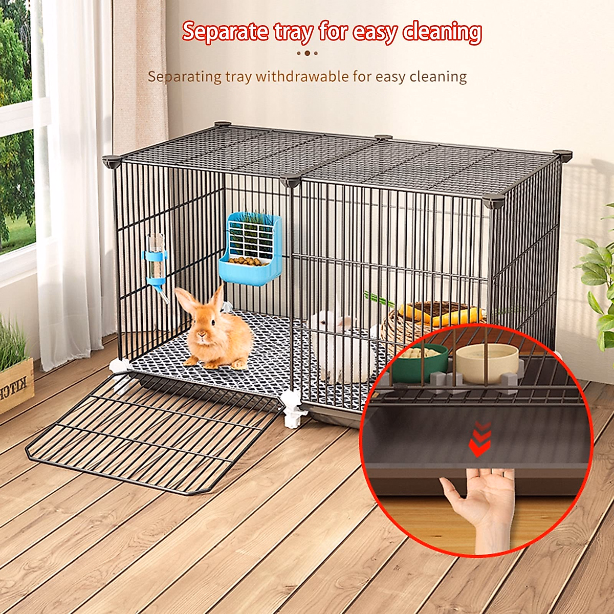 Guinea Pig Cage Bunny Cages Small Animal Cage Foldable Rabbit Cage Hutch with Pull Out Tray and Caster Platform for Ferret Chinchilla (Size : 42.9)