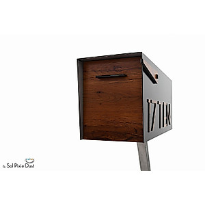 Contemporary Post Mount Mailbox/Aluminum Black Body and Aluminum Red Oak Door and Numbers, Custom Mailbox, Letterbox, Mailnest Type 4