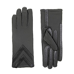 Isotoner womens Spandex Touchscreen With Warm Fleece Lining and Chevron Details Cold Weather Gloves, Charcoal - Smartdri, Small-Medium