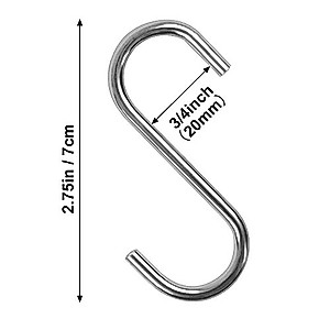 HongWay 15 Pack 2.75" S Hooks for Hanging, Stainless Steel Metal Heavy Duty S Hooks for Kitchen Pan-Pot, Outdoor Hanging Plants, Wardrobe, Bathroom, Bedroom, and Office