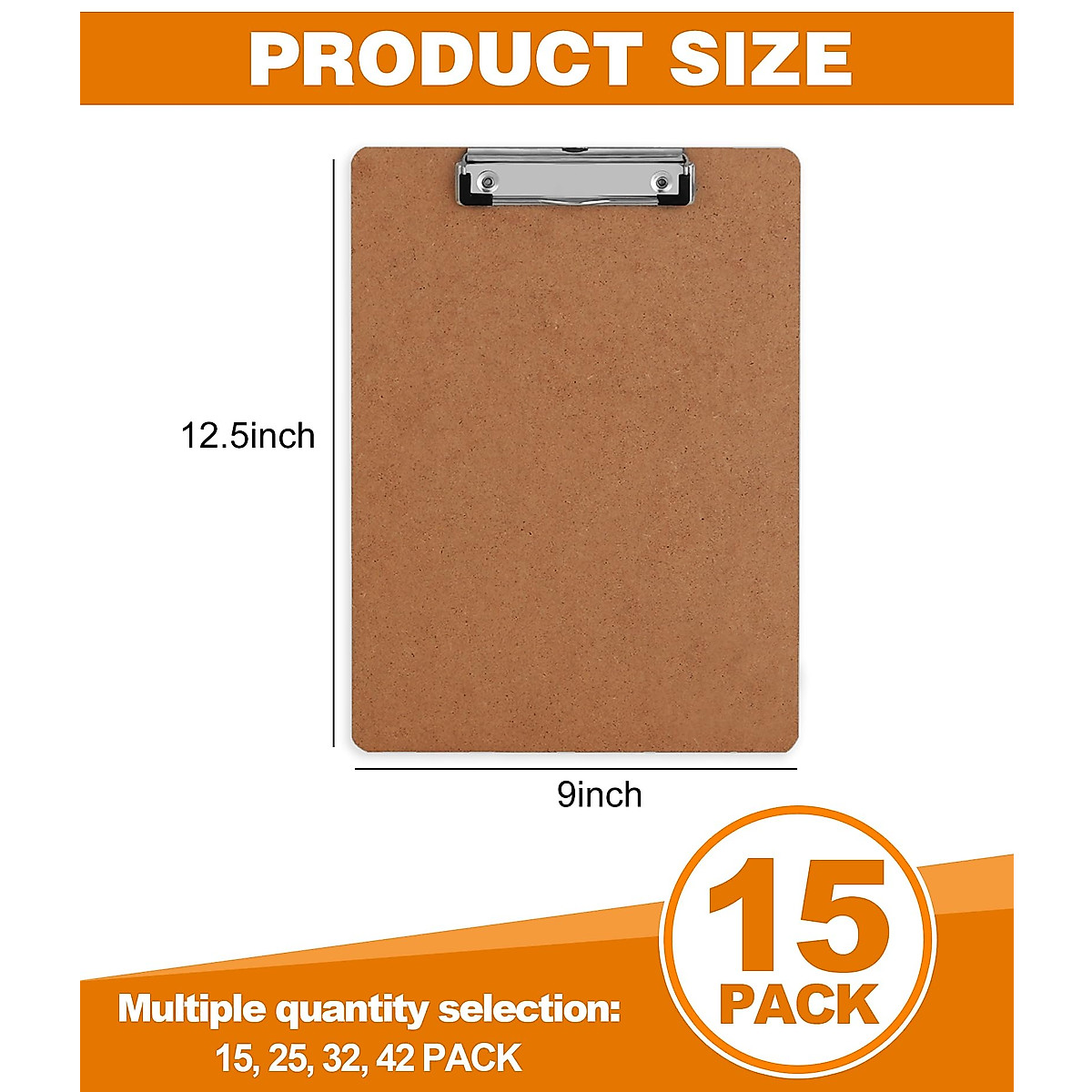 Clipboard, HERKKA 15 Pack Hardboard Office Clipboards Standard A4 Letter Size Clipboard with Low Profile Clip , Size 12.5 x 9 Inch