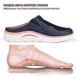 Womens Mule Sneakers - Walking Shoes for Women with Arch Support, Orthopedic Slip On Clog for Ladies,Navy,9