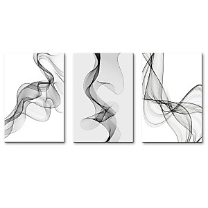 Black and White Abstract Line Wall Art Canvas Painting 3 piece Bathroom Room Decor Print Picture Modern Artwork Framed