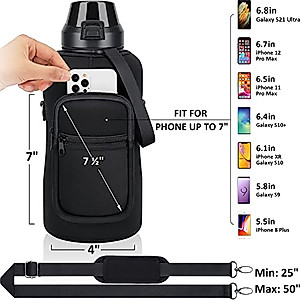 1 Gallon Water Bottle with Sleeve-128 oz BPA Free Large Leakproof Sport Plastic Motivational Water Bottle with Straw & Strap & Insulated Neoprene Holder Carrier Bag-Big Gym Water Jug for Women Men