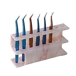 LIXIMMAZN Dust-proof Tweezers Holder Lash Extension Supply Stand Holder, 8 Holes Tweezers Storage Holder for Eyelash Extensions Supplies Acrylic Display Stand Salon (pink marbled 8 holes)