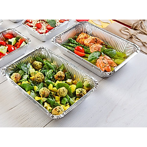 DCS Deals 50-Pack Heavy Duty Disposable Aluminum Oblong Foil Pans with Lid Covers | 100% Recyclable Tin Food Storage Tray | Extra-Sturdy Containers for Cooking, Baking,- 2.25lb