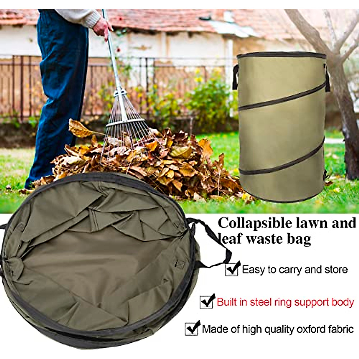 Collapsible Lawn and Leaf Bag Pop-Up Trash Can/Recycle Bin Leaf Waste Bag Outdoor Leaf Bin, 30 Gallon Collapsible Garden Bag for Lawn Yard Garden Camping with Handle(2 Pack)