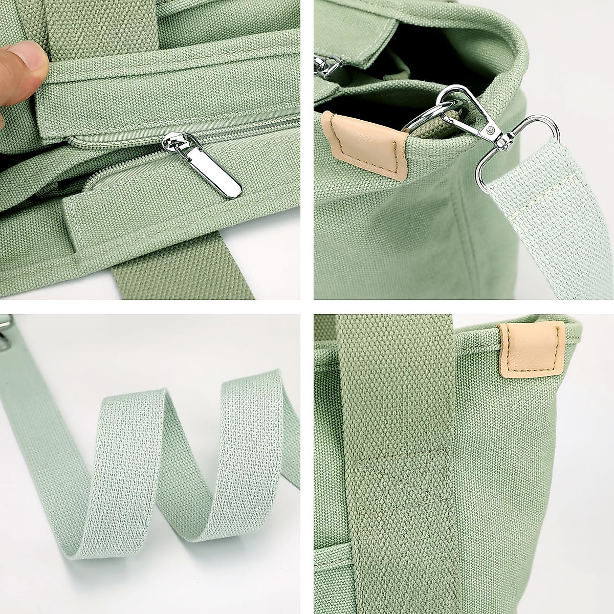 Large Tote Bag for Women,Canvas Totes Bags with Pockets,Crossbody Purse Hobo Handbag with Zipper,Shoulder Satchel Messenger Bag with Compartments for Work,Shopping,Beach,with Long Strap,2 Sizes