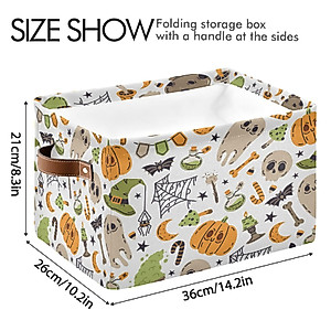 Kigai Happy Halloween Storage Basket with Handles Collapsible Storage Bins Canvas Fabric Storage Organizer for Shelves Closet Bedroom Living Room 1Pack