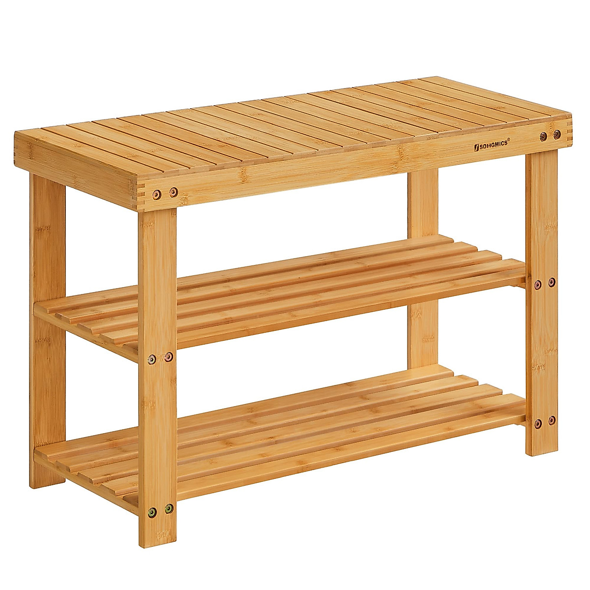 SONGMICS Shoe Rack Bench, 3-Tier Bamboo Shoe Storage Organizer, Entryway Bench, Holds Up to 286 lb, 11.3 x 27.6 x 17.8 Inches, for Entryway Bathroom Bedroom, Natural ULBS04N